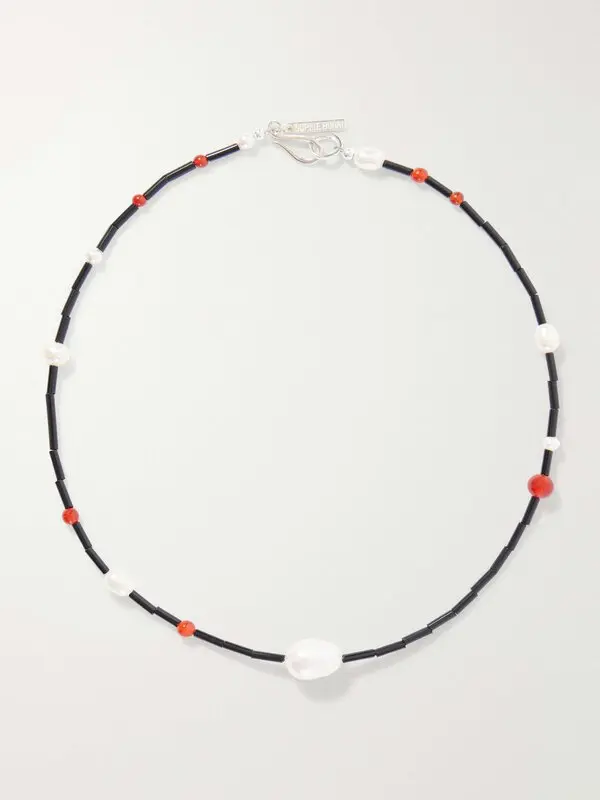 SOPHIE BUHAI Celestial Sterling Pearl, Carnelian And Onyx Beaded Necklace - Silver