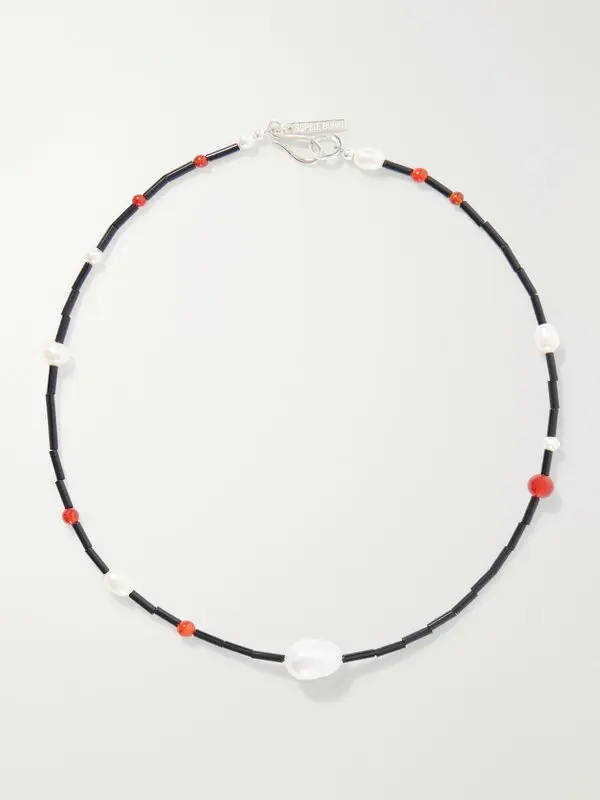 SOPHIE BUHAI Celestial Sterling Pearl, Carnelian And Onyx Beaded Necklace - Silver