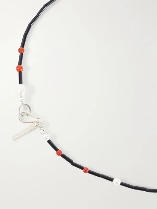 SOPHIE BUHAI Celestial Sterling Pearl, Carnelian And Onyx Beaded Necklace