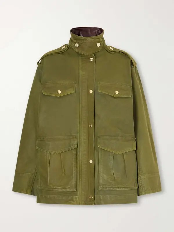 RÙADH The Ettienne Leather-trimmed Duck Cotton-canvas Coat - Emerald