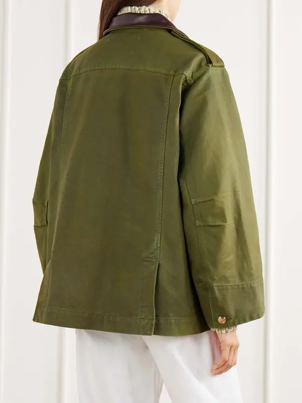 RÙADH The Ettienne Leather-trimmed Duck Cotton-canvas Coat