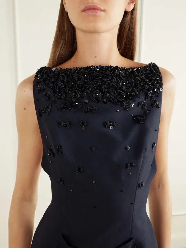 SHUSHU/TONG Embellished Ruffled Crepe Midi Dress