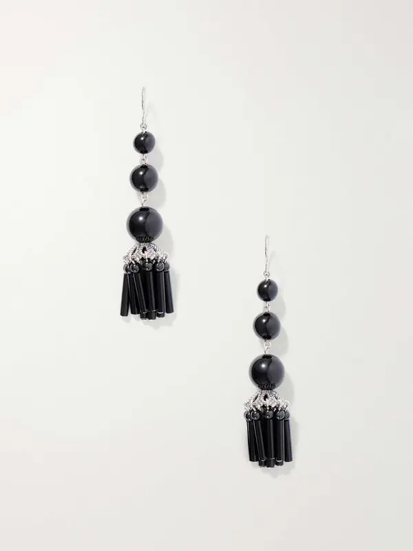 SOPHIE BUHAI Triplet Flamenco Tiered Sterling Silver And Onyx Beaded Earrings - Black