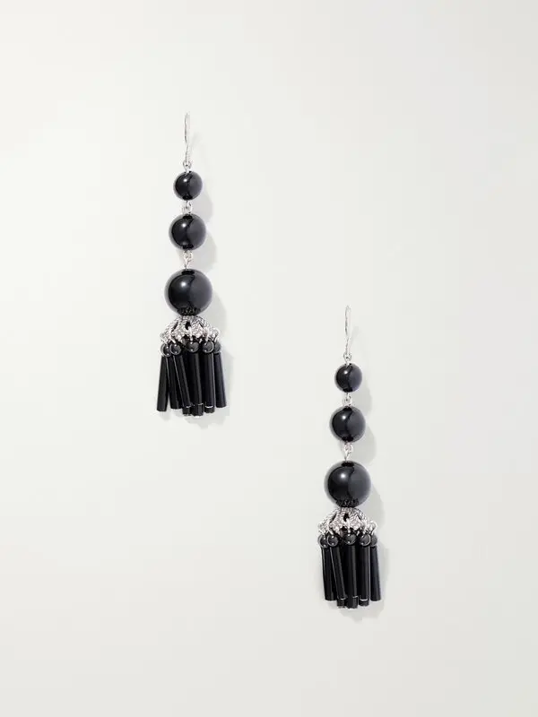 SOPHIE BUHAI Triplet Flamenco Tiered Sterling Silver And Onyx Beaded Earrings - Black
