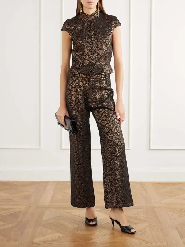DESTREE Amoako Peplum Floral-jacquard Brocade Blouse