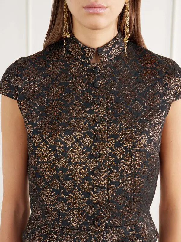 DESTREE Amoako Peplum Floral-jacquard Brocade Blouse