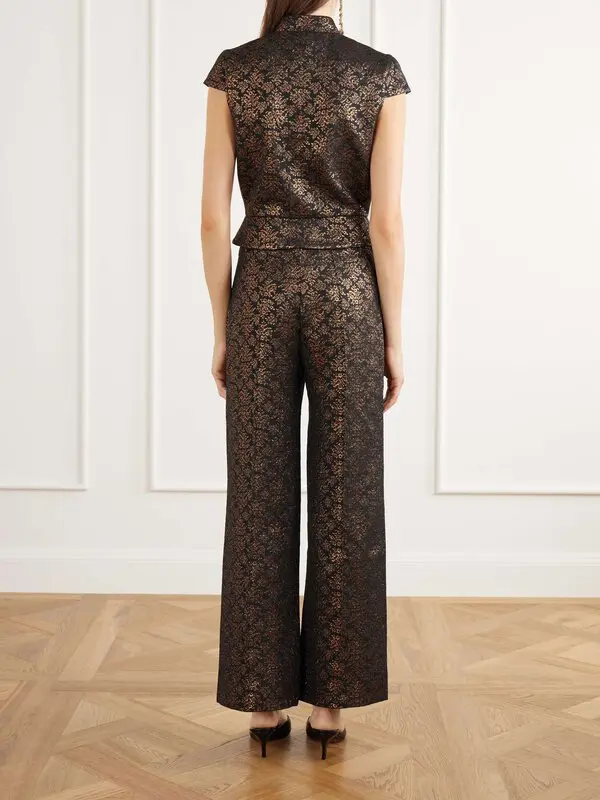 DESTREE Yoshitomo Pintucked Brocade Straight-leg Pants