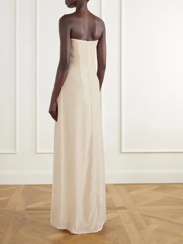 ABADIA Diana Strapless Velvet Gown - Neutrals