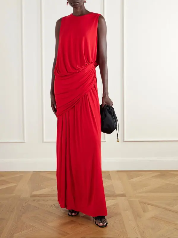 ABADIA Mila Draped Gathered Stretch-jersey Gown
