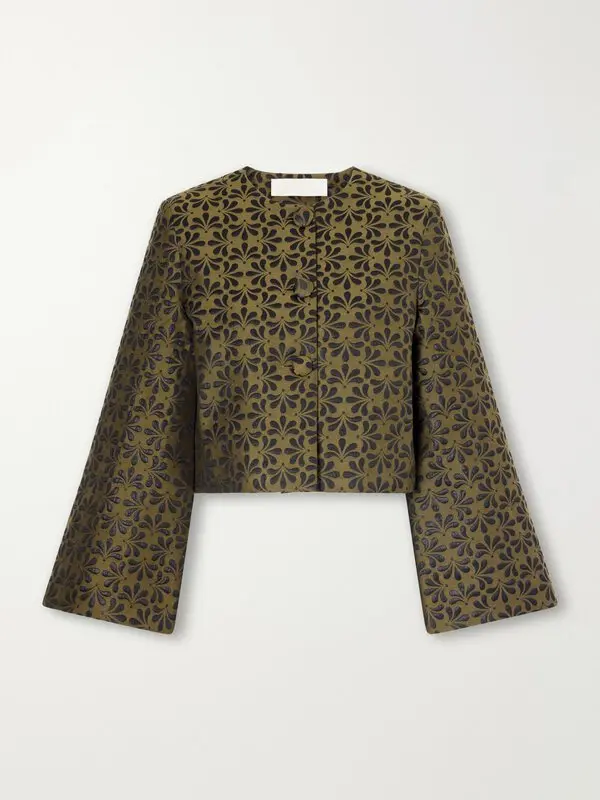 DESTREE Ruby Cropped Floral-jacquard Cotton-blend Twill Jacket