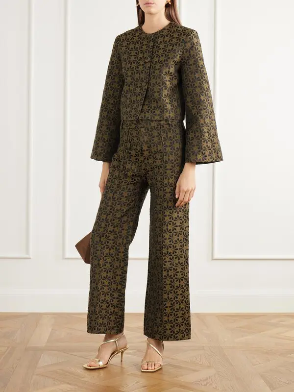 DESTREE Ruby Cropped Floral-jacquard Cotton-blend Twill Jacket