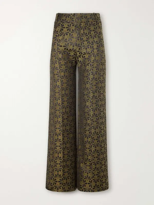 DESTREE Yoshitomo Pintucked Floral-jacquard Wide-leg Pants