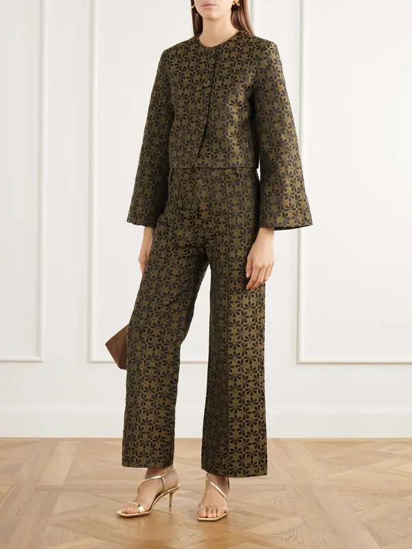 DESTREE Yoshitomo Pintucked Floral-jacquard Wide-leg Pants