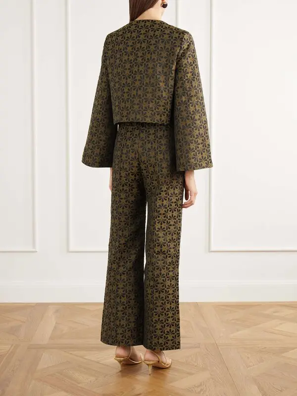 DESTREE Yoshitomo Pintucked Floral-jacquard Wide-leg Pants