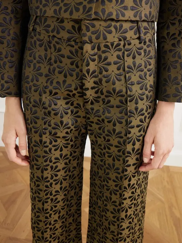 DESTREE Yoshitomo Pintucked Floral-jacquard Wide-leg Pants
