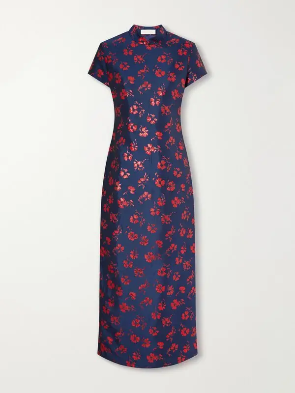 DESTREE Celia Floral-jacquard Taffeta Midi Dress