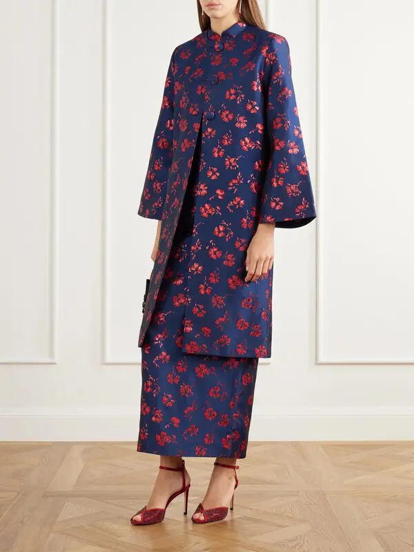 DESTREE Celia Floral-jacquard Taffeta Midi Dress
