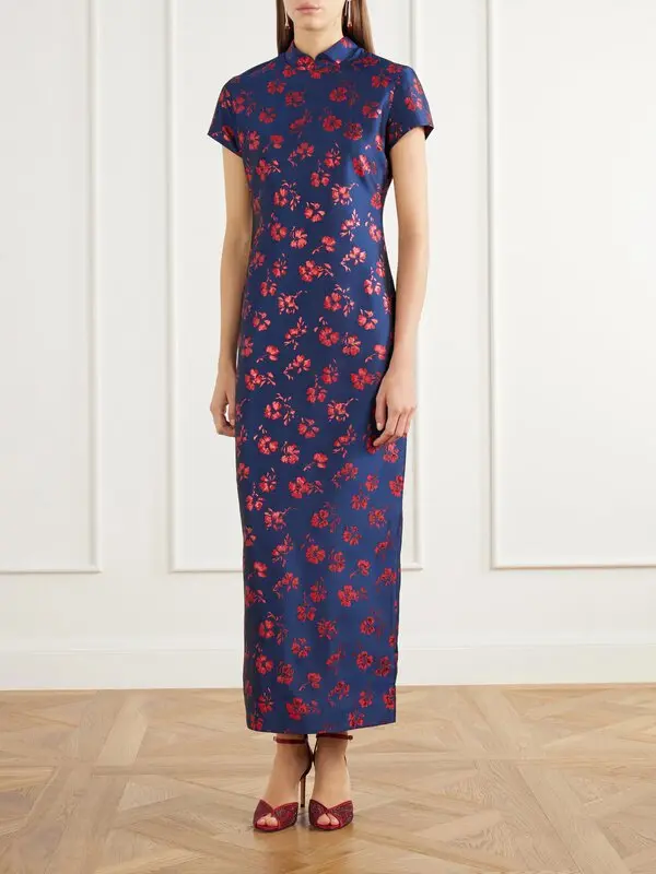 DESTREE Celia Floral-jacquard Taffeta Midi Dress