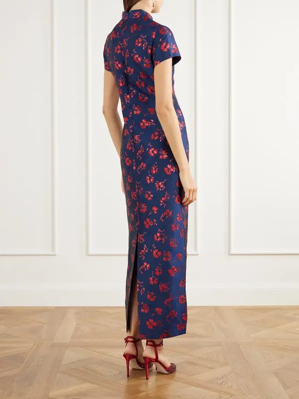 DESTREE Celia Floral-jacquard Taffeta Midi Dress