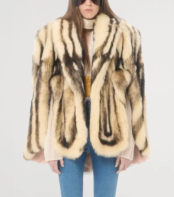 Valentino Garavani Fur Striped Oversized Cape
