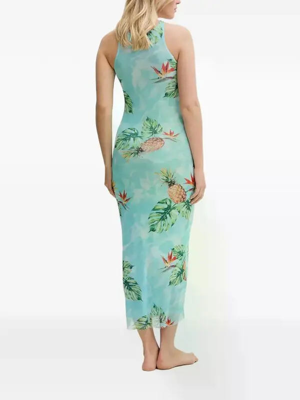 Desigual Tropical-print Mesh Midi Dress - Blue