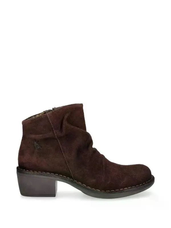 Fly London Ruched Suede Ankle Boots - Brown