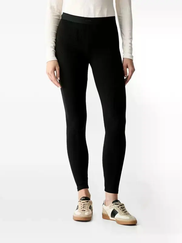 Guess Ribbed-knit Logo-patch Leggings - Black