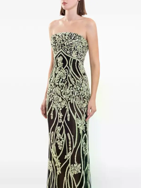 SAIID KOBEISY Strapless Embroidered Tulle Dress