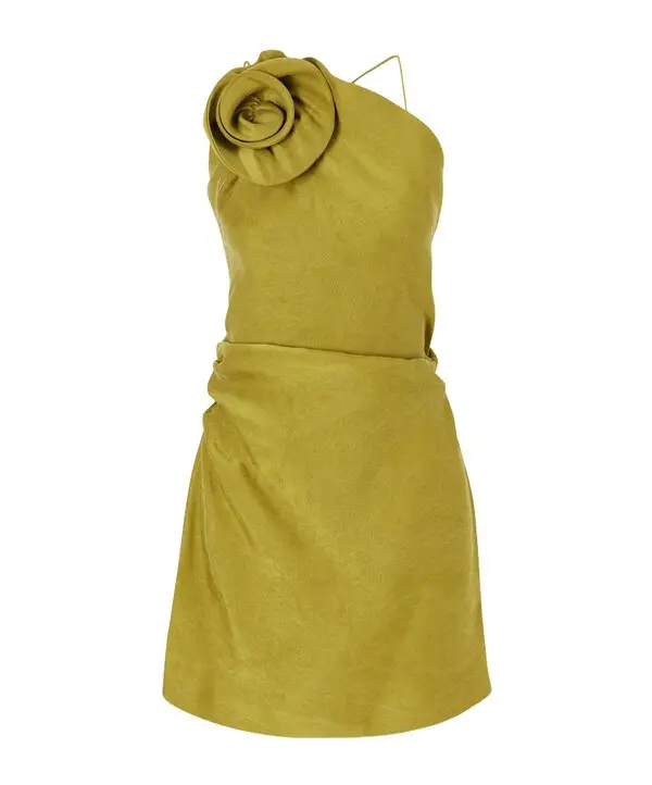 Magda Butrym Gathered Silk-twill Halterneck Mini Dress - Brown