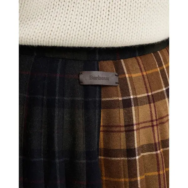 Barbour Brown Plaid Pleated Midi Skirt