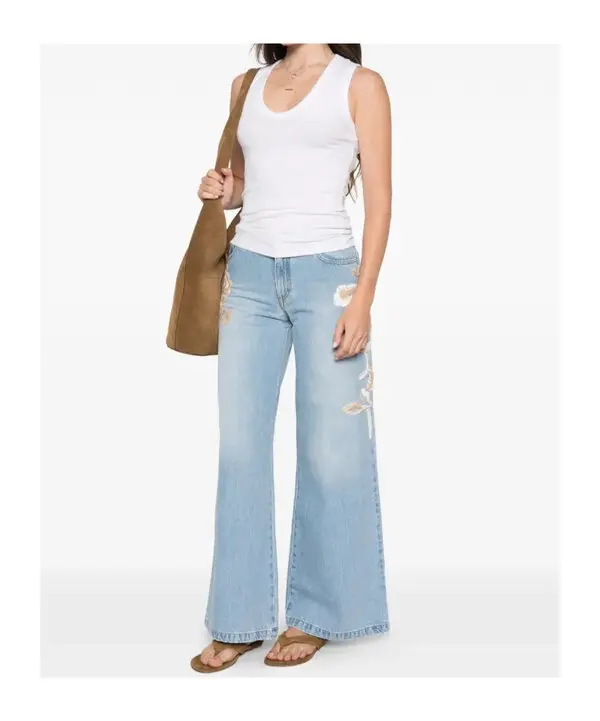 ERMANNO FIRENZE Floral-embroidered Wide-leg Jeans