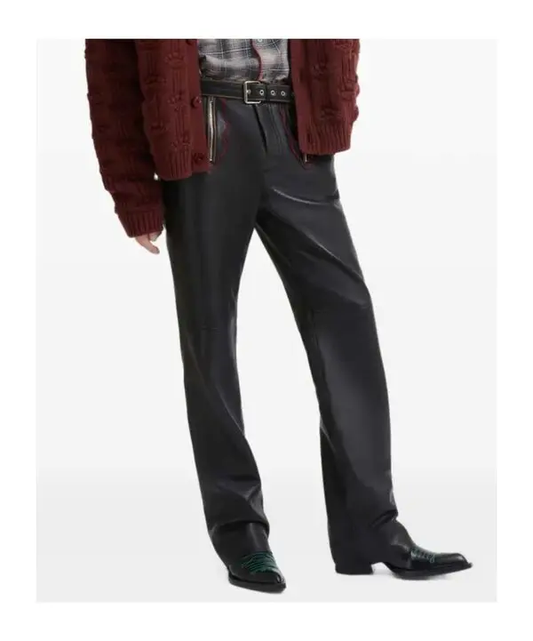 Marni Embroidered Panelled Leather Trousers
