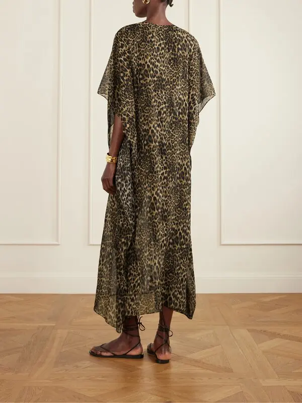 NILI LOTAN Leopard-print Silk Crepe De Chine Kaftan