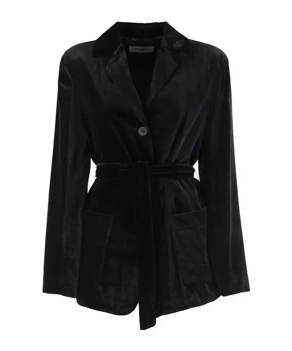 Max Mara Wkirecente Belted Velvet Blazer - Black
