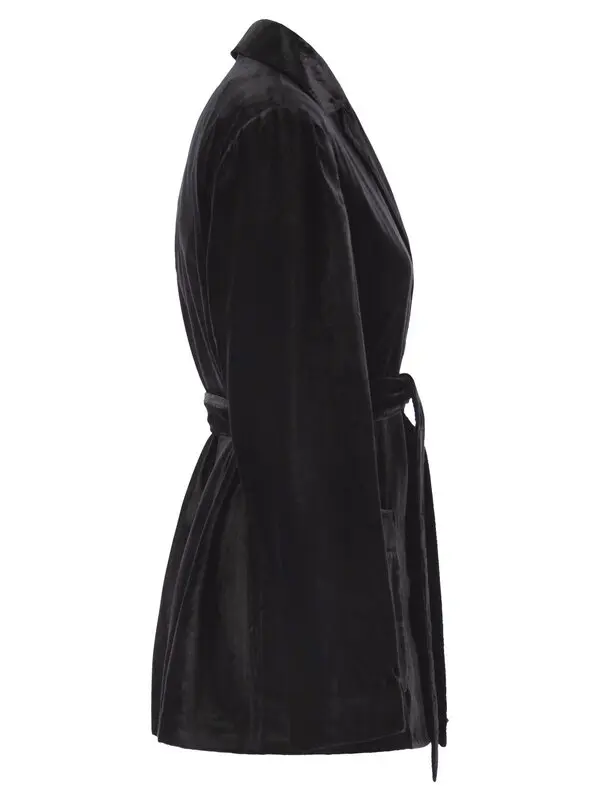 Max Mara Wkirecente Belted Velvet Blazer - Black