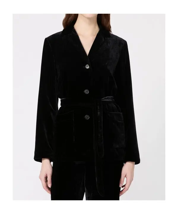 Max Mara Wkirecente Belted Velvet Blazer - Black