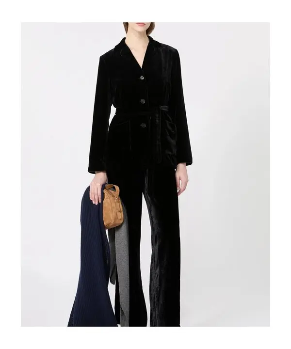 Max Mara Wkirecente Belted Velvet Blazer - Black