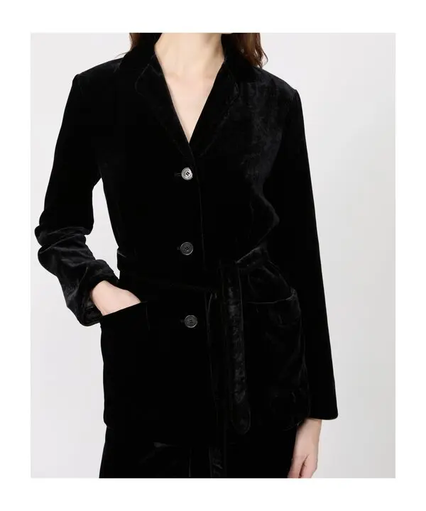 Max Mara Wkirecente Belted Velvet Blazer - Black