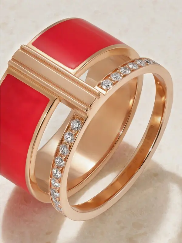 REPOSSI 18-karat Rose Gold, Lacquer And Diamond Ring