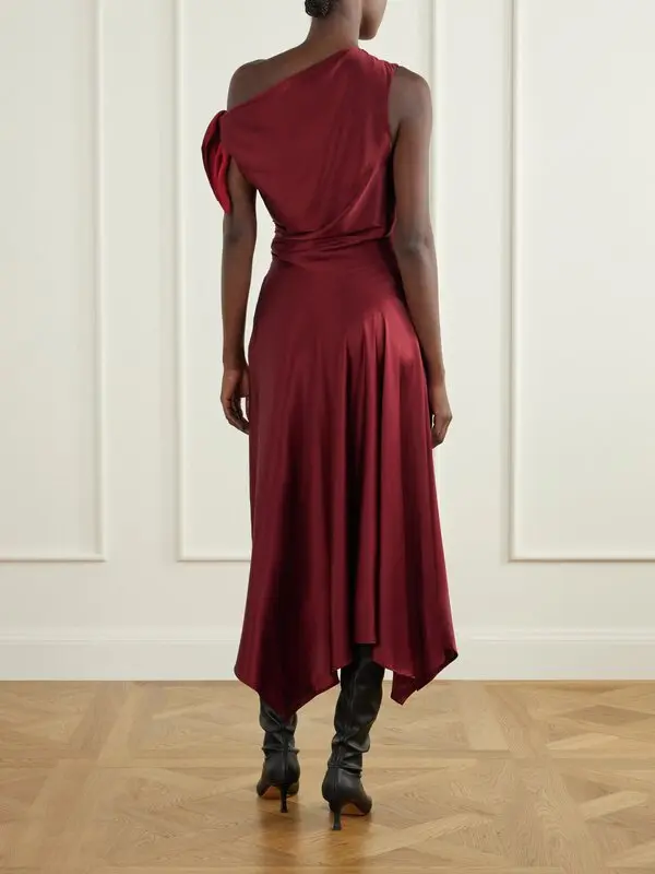 Staud Tie-detailed Draped Silk-satin Dress