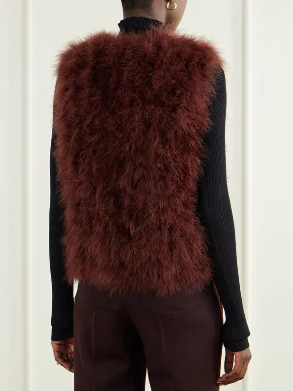 YVES SALOMON Feather-embellished Silk Vest