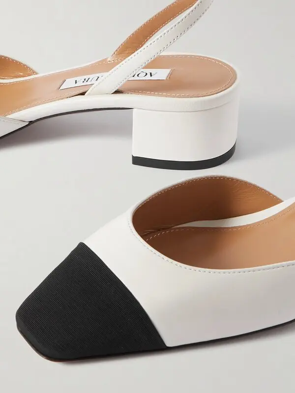 AQUAZZURA Grosgrain-trimmed Leather Mary Jane Pumps