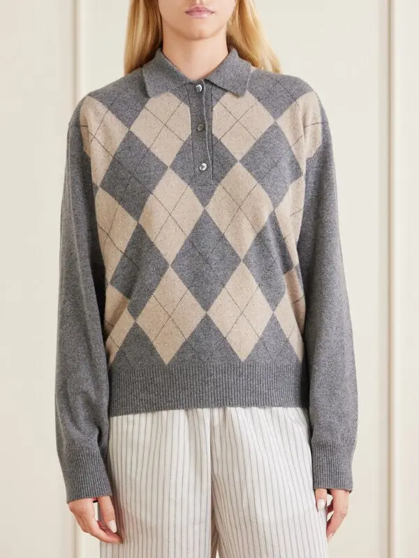 RÓHE Argyle Cashmere, Wool And Silk-blend Polo Sweater