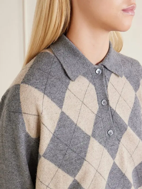 RÓHE Argyle Cashmere, Wool And Silk-blend Polo Sweater