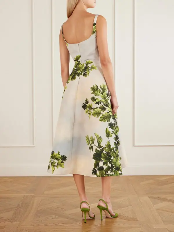 Oscar De La Renta Printed Faille Midi Dress