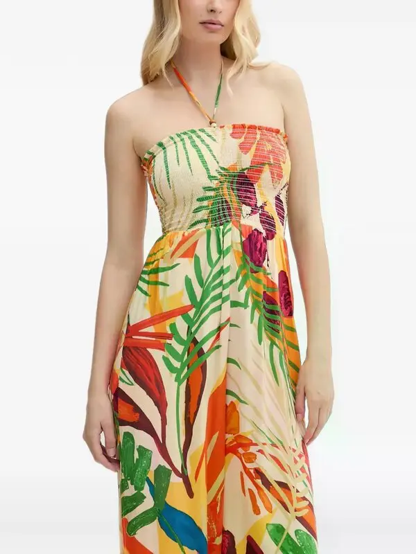Desigual Tropical-print Smocked Jumpsuit - Neutrals