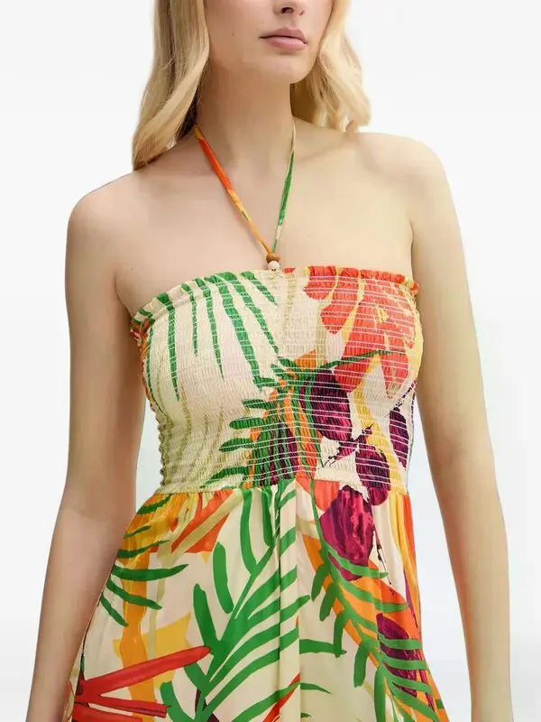 Desigual Tropical-print Smocked Jumpsuit - Neutrals