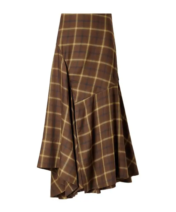 Co Slash Checked Crepe Midi Skirt