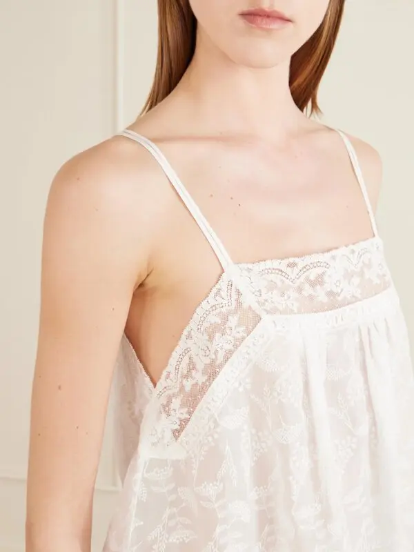 ERES Embroidered Lace-trimmed Cotton-blend Voile Top