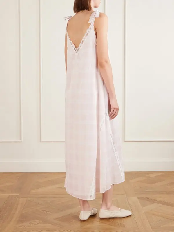 Posse Marylin Gingham Lace-trimmed Cotton Maxi Dress - No